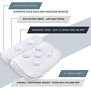AmazeFan Bath Pillow, Bathtub Spa Pillow with 4D Air Mesh Technology and 7 Suction Cups, Helps Support Head, Back, Shoulder and Neck, Fits All Bathtub, Hot Tub and Home Spa [US. Patent Design]