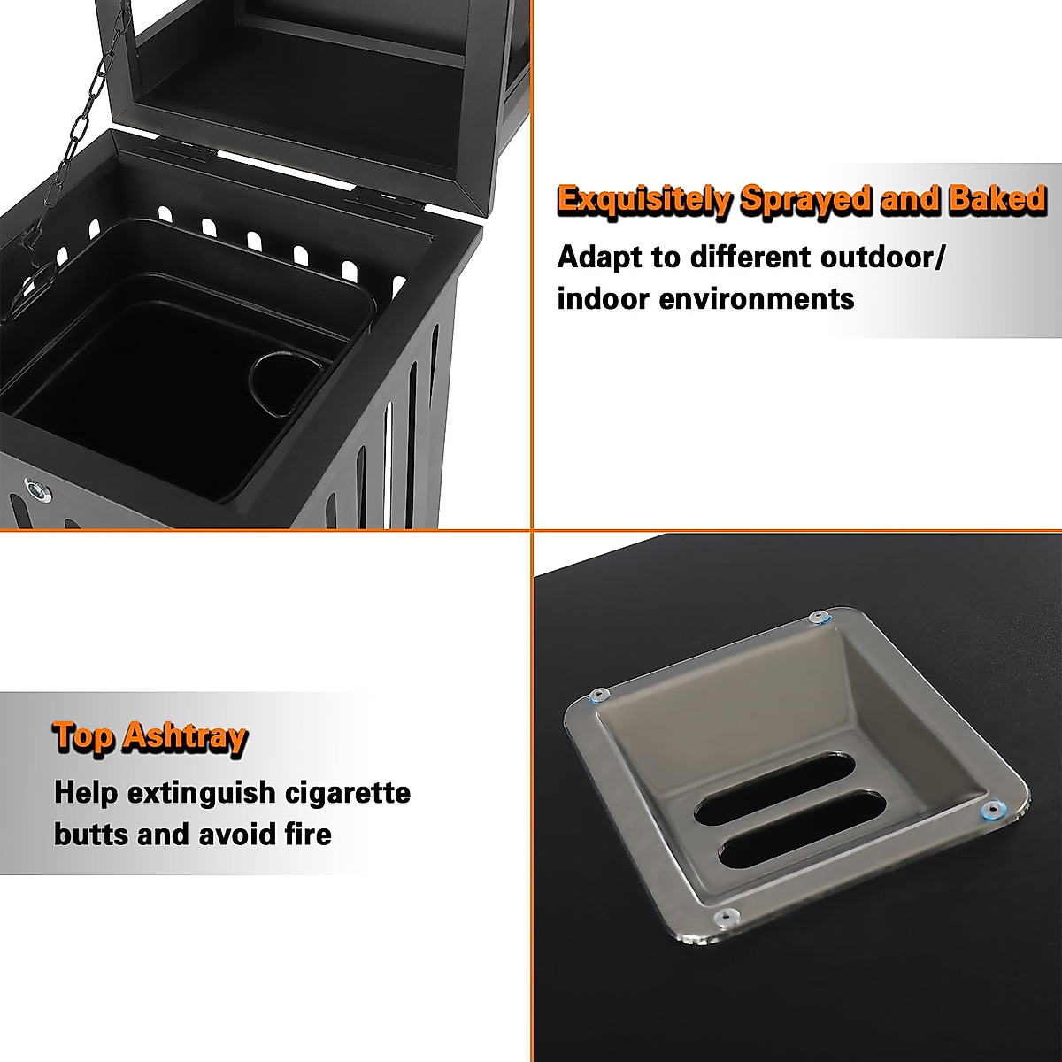 Outdoor Trash Can, 40L Commercial Garbage Enclosure with Locking Lid, Heavy Duty Industrial Yard Garage Waste Container, Installation-Free, 35.4 x 15.7 x 15.7 in, Galvanized Sheet (Black)