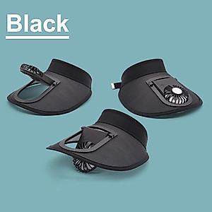 VNAKER Sun Visors Hat with Fan for Women - Fan Visor Hat - Three Gear Mediation and Large Area Sun Protection, Adjustable Elastic Buckle (Black)