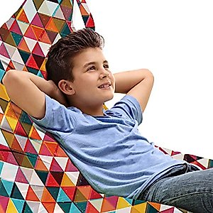 Lunarable Geometric Lounger Chair Bag, Colored Grunge Mosaic Like Vivid Triangles Grid Contemporary Fantasy Pattern, High Capacity Storage with Handle Container, Lounger Size, Multicolor