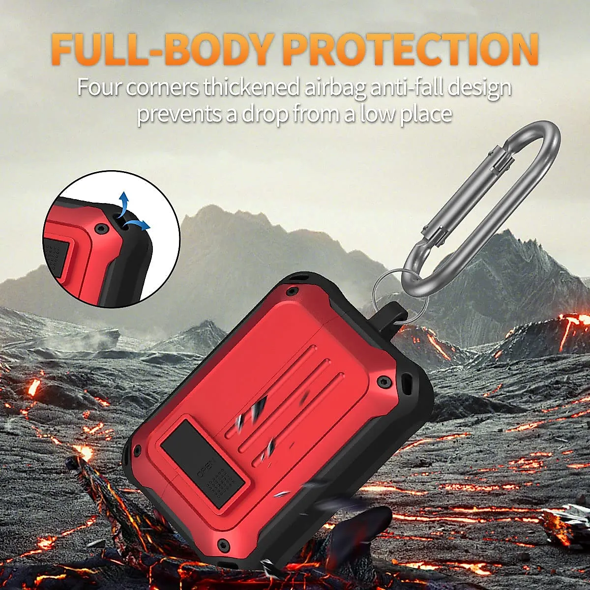 AIBEAMER Case for Sony WF-1000XM4 (2021), Secure Lock Cases Compatible with XM4 Protective Cover with Carabiner (Red)
