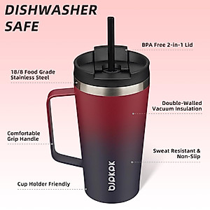 BJPKPK Insulated Tumbler with Handle, 18oz Insulated Tumblers with Lid and Straw, Stainless Steel Metal Water Bottles, Coffee Travel Mugs, Cups, Charming Black Red