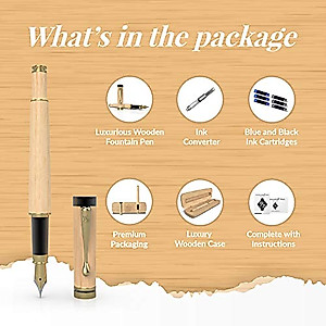 Wordsworth and Black's Calligraphy pen a Luxury Wooden Bamboo Fountain Pen Gift Case (Maple Wood) Refillable Ink Converter-Smooth Ink Flow For Precision Writing,Calligraphy, Journaling, Drawing-Grad