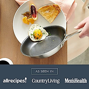 American Kitchen - 10 inch Premium Nonstick Skillet & Frying Pan, Stainless Steel, Durable Coating, PFOA-Free, with Cover, Made In America