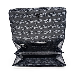 Buckle-Down Marvel Comics Wallet, Foldover, Captain America Shield Metal Emblem, Black Vegan Leather