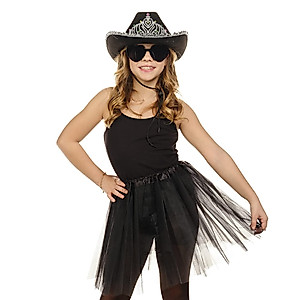 Funcredible Black Cowboy Hat and Glasses - Preppy Cowgirl Hat with Tiara - Sparkly Cowboy Hat - Cowgirl Costume Accessories for Women and Girls