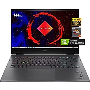 HP OMEN 16.1 Inch Gaming Laptop, AMD Ryzen 7 5800H, 32GB RAM, 1TB SSD, NVIDIA GeForce RTX 3050 Ti, Win 11 H, 144Hz Refresh Rate, Bundle with JAWFOAL