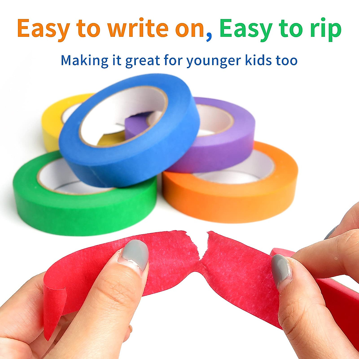 Clickslock Colored Masking Tape, 6 Rolls Painters Tape 1" x 55yd, Colorful Craft Tape, Rainbow Labeling Tape for Arts Crafts DIY, Decorative Paper Tape for Kids