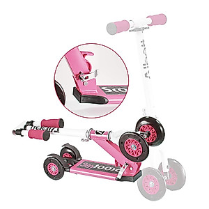 Albott Kid Scooter My 1st Scooter Folding Removable 4 Wheel Scooters for Kids 3 Growth Stage Transformer Toddler Scooters Age 3-5 (Pink)