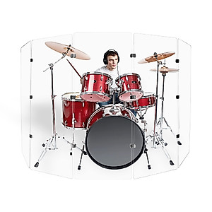 PENNZONI Drum Shield 5ft w/Chrome Hinges, Comes w/ 5 Drum Panels, & Chrome Hinges, Premium Clear Acrylic Panels, Drum Screen