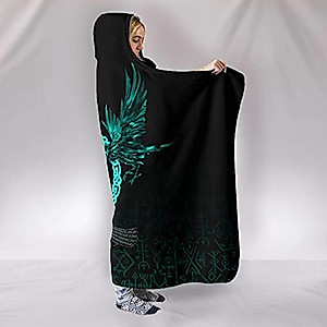 YABEME Sherpa Hooded Blanket Cloak, Novelty Custom Norse Viking Three Raven and Valknut Tattoo Pattern, Flannel Lining Super Soft Cozy Home Leisure,Adult 60 x 80 inch