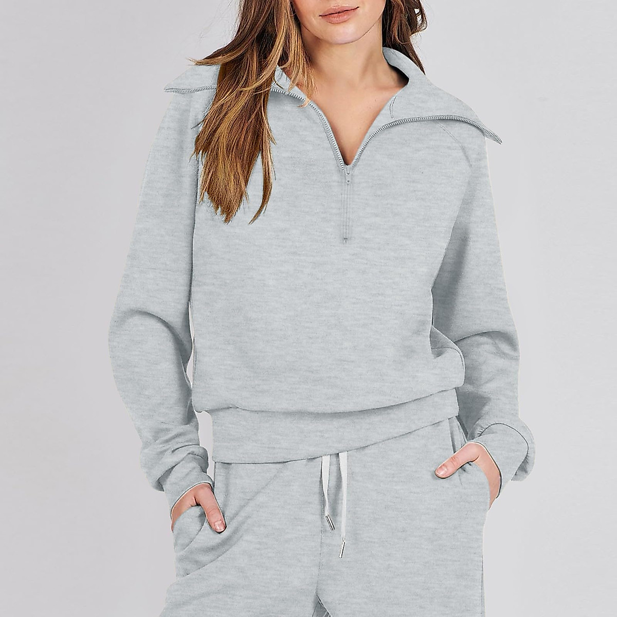 Aitaliwer Sweatsuits For Women Set 2 Piece, Sweat Shirt And Pants Sports Suit Tracksuit 2022 Fall Fashion Casual Tacksuit Matching Sets 01-Grey,XX-Large