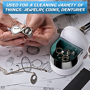 Sonic Cordless Denture Cleaner for Jewellery Ring, Necklace, Coins & Dentures - Portable Battery Vibrating Machine for Professional or Personal Use