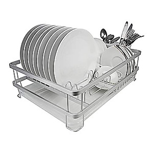 Evelyne GMT-10408 Aluminum Dish Drying Rack with Utensil Holder - Kitchen Countertop Rust Proof Dish Rack and Drainboard Set