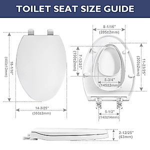 Elongated Toilet Seat with Slow Close Seat, Easy Clean, Suitable Standard Elongated or Oval Toilet with Thickened Plastic Lid, Plastic, White
