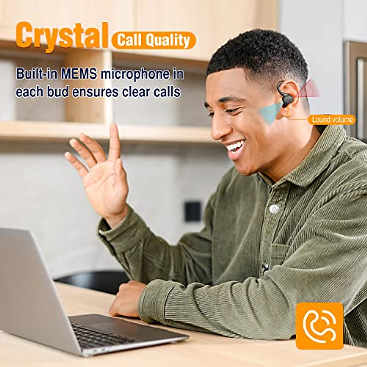 EDKKIE Wireless Earbuds with Earhooks for Small Ears, Mini Bluetooth Earbuds with Microphone, IPX7 Waterproof, 24H Playtime, Wireless Earphones for Sport and Working Out