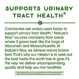 Nature's Way Cranberry Fruit, Urinary Tract Health Support* Supplement, 930 mg per serving, 180 Capsules