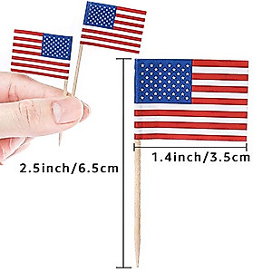 PartyWoo, 100 Counts Wooden Toothpicks for Appetizers, Skewers, Cocktail Sticks, Food Pick, BBQ, Memorial Day Decorations Flag, 2.5 inch, American Flag-1172