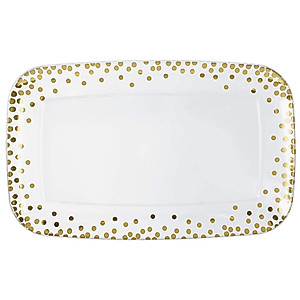 Amscan Elegant White & Gold Dots Rectangular Tray, 1 Count (11" x 18") | Hot-Stamped, Premium Plastic, Perfect for Parties & Events