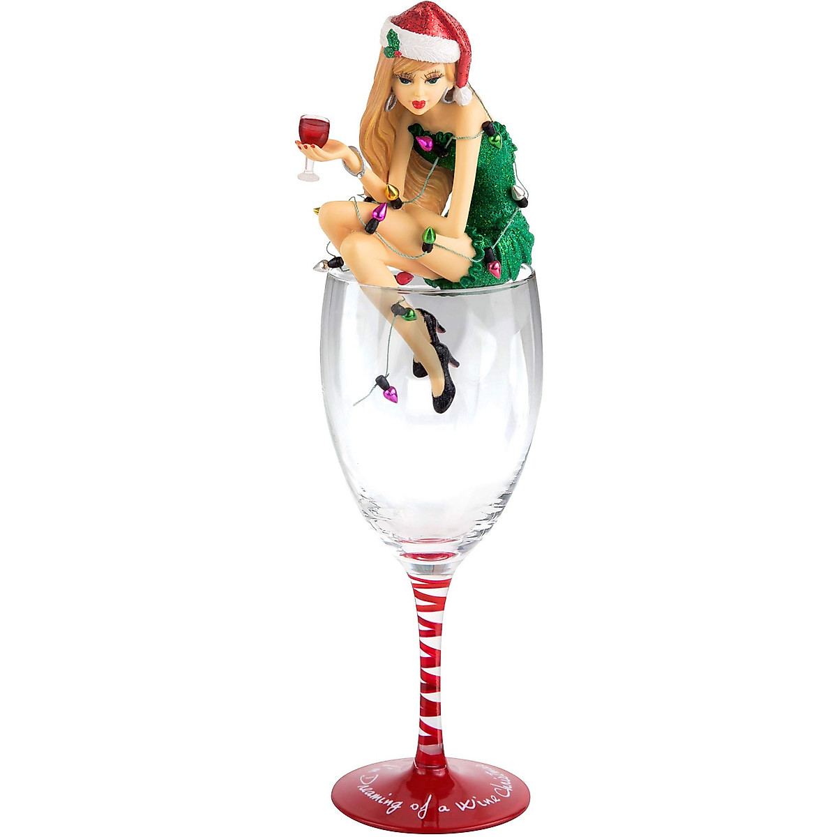 H2Z tableware Hiccup Wine Christmas Girl in Glass, 12", Multicolor