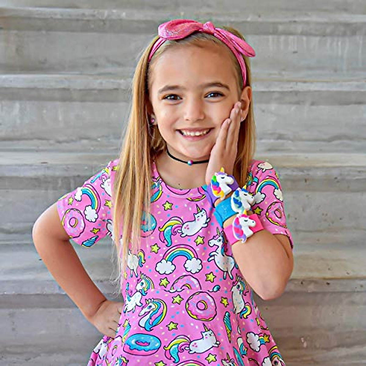 FROG SAC 3 Flashing LED Unicorn Slap Bracelets for Kids, Light Up Unicorns Slap Bracelet Wrist Bands for Girls, Tween Girl Birthday Party Favors, Goodie Bag Easter Basket Stocking Stuffers