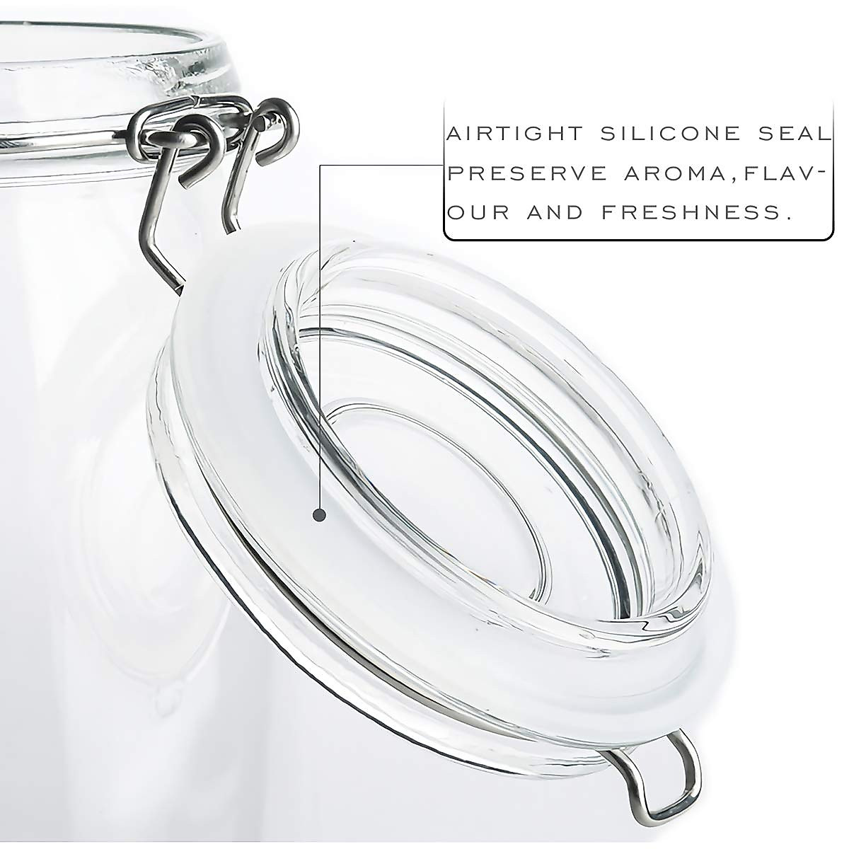 Kingrol 4 Pack 34 Ounces Glass Jars, Wide Mouth Storage Canister Jars with Bail and Trigger Clamp Lids for Pickling, Preserving, Canning, Dry Food Storage