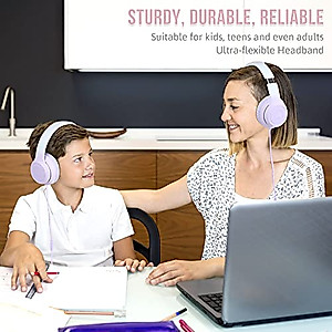 rockpapa L22 On-Ear Headphones with Microphone, Folding Stereo Bass Headphones with 4.9Ft No-Tangle Cord, Portable Wired Headphones for Kids Teens Travel School Smartphone Tablet (Purple)