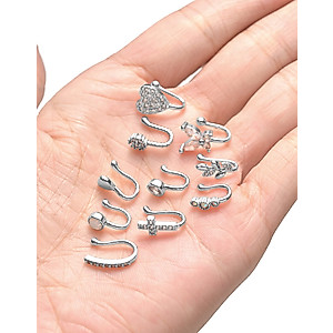 Akeoqi 16-24Pcs African Faux Nose Cuff Non Piercing Inlaid Cubic Zirconia Clip on Nose Ring Star flower Leaf Heart Shape Nose Ring Fake Nose Cuff for Women Silver Gold Rose Gold Tone
