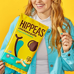 Hippeas Organic Chickpea Puffs, Vegan White Cheddar, 4 Ounce (Pack of 6), 4g Protein, 3g Fiber, Vegan, Gluten-Free, Crunchy, Plant Protein Snacks