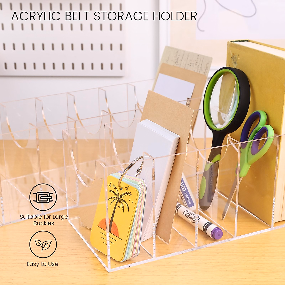 HAKDAY Belt Organizer, Acrylic Belt Storage Holder for The Closet, 5 Compartments Display Case for Tie and Bow Tie