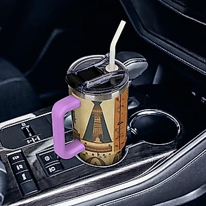 LLUTSNTH 40 Oz Vacuum Tumbler with Violet Handle Leakproof Insulated Tumbler Ancient Egypt Tribe Series Stainless Steel Travel Mug with Lid And Straw Coffee Cup Cute Water Bottles Cup Holder Friendly