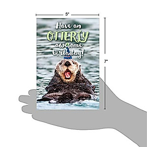 NobleWorks - 1 Happy Birthday Card with Funny Animals - Wildlife and Pet Humor, Fun Birthday Celebration Notecard - Otterly Awesome B C6574BBDG