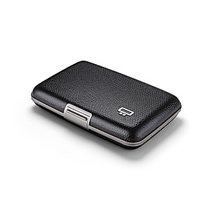 ÖGON -DESIGNS- Aluminum wallet smart case RFID Blocking – The original minimalist slim card holder for men and woman - Vegan Leather Snake Black/Grey Interior
