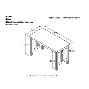 AFI Mission Desk with Drawer White