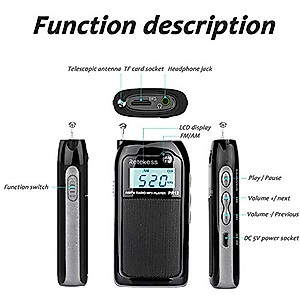 Retekess PR12 Digital Radio, Pocket Radio AM FM, Mini Radio with Micro SD, Backlit Display and Earphone Jack, Suit for Jogging and Gym (Black)