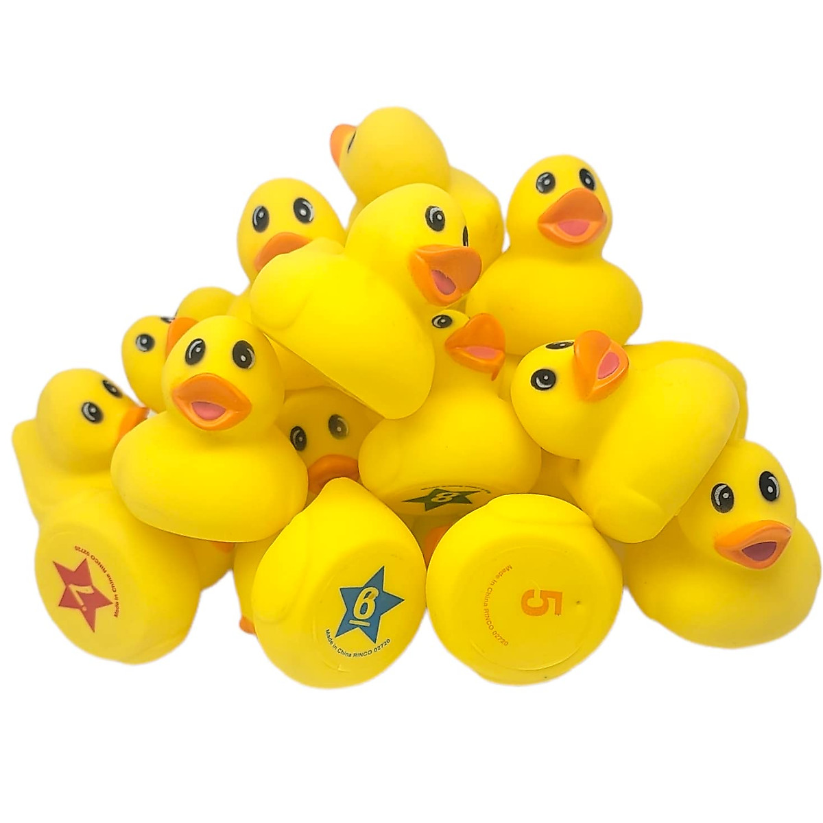 Yellow Rubber 2.5" Ducky Matching Game (20 Pack) 1 to 10 Numbers. Soft Rubber Duckies. (10 starred & 10 unstarred) Memory Game for Kids. Fun Educational Learning Toy Preshcoolers Develops Memory
