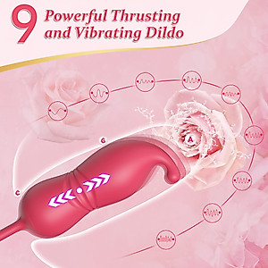 Rose Sex Toy Clitoris Vibrator - Upgraded 3 in 1 Vibrator for Woman, Clit Nipple Licker G Spot Stimulator, 9 Tongue Licking & 9 Thrusting Dildo, Adult Sex Toy Games for Woman Man Couples Pleasure