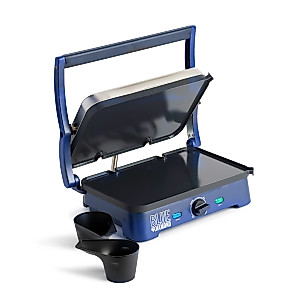 Blue Diamond Ceramic Nonstick, Electric Contact Sizzle Griddle, Open Flat Design, Dishwasher Safe Removable Plates, Adjustable Temperature Control, PFAS-Free, Blue