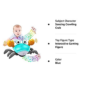 Plnmlls Crawling Crab Baby Toy，Tummy Time Baby Toys with Music and LED Light Will Automatically Avoid Obstacles, Build in Rechargeable Battery for Toddler Interactive Development Toy