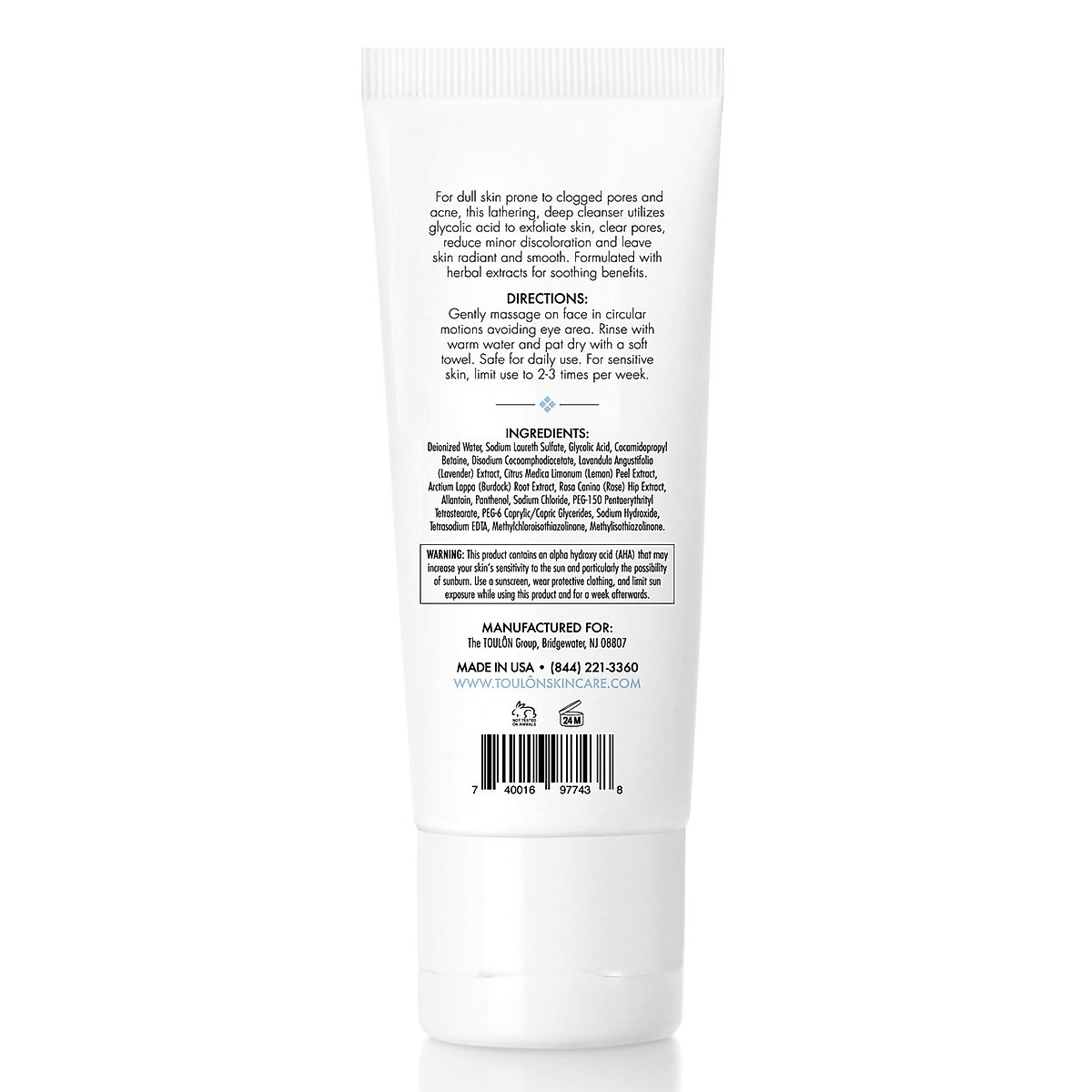 TOULON Glycolic Acid Facial Cleanser: Alpha Hydroxy Face Wash with AHA, Vitamin C & Rose Hip to Exfoliate Dry, Sensitive Skin for Women & Men