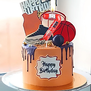 Birthday Candles Number 9 Candle, Basketball Birthday Party Decorations Boy Kids, Red Birthday Candle for Cake, Basketball Cake Topper Decorations Birthday Party Anniversary Celebration Supplies