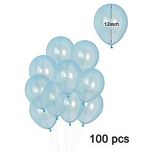 AnnoDeel 100pcs Crystal Pastel Clear Balloon, 12 inch Thick Transparent Party Latex Balloon for Wedding Birthday Baby Shower Party Decoration (Blue)