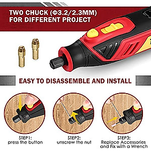 4V Cordless Rotary Tool, 5-Speed 25000RPM TECCPO Mini Power Rotary Tool with 53 Accessories, Rechargeable Rotary Tool for Grinding, Polishing, Wood Carving, Engraving, Soft Metal Drilling, Cutting