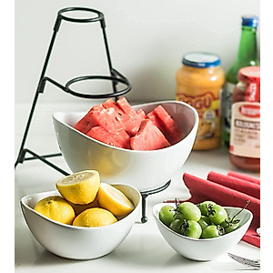 3 Tier Serving Stand Tiered Oval Bowl Stand with 3 Oval Porcelain Serving Bowl Set with Collapsible Thicker Sturdier Metal Rack (Black)