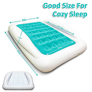 hufaut Inflatable Toddler Travel Bed - Portable Toddler Bed for Kids, Camping Air Mattress Blow up Toddler Bed with Sides, Air Bed Idea for Sleeping Indoor Road Trip Camping Sleepovers(Green)