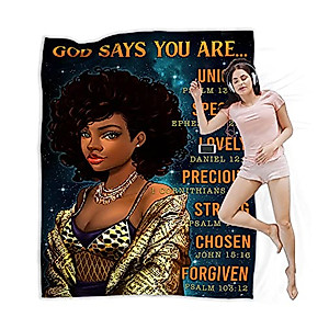 Drawpro Black Girl Throw Blanket African American Queen Blanket Black Women Inspirational Blanket for Girl Warm Soft Fuzzy Flannel Blanket Bed Couch Sofa Chair Office Camping Fluffy Cozy 50"X40"
