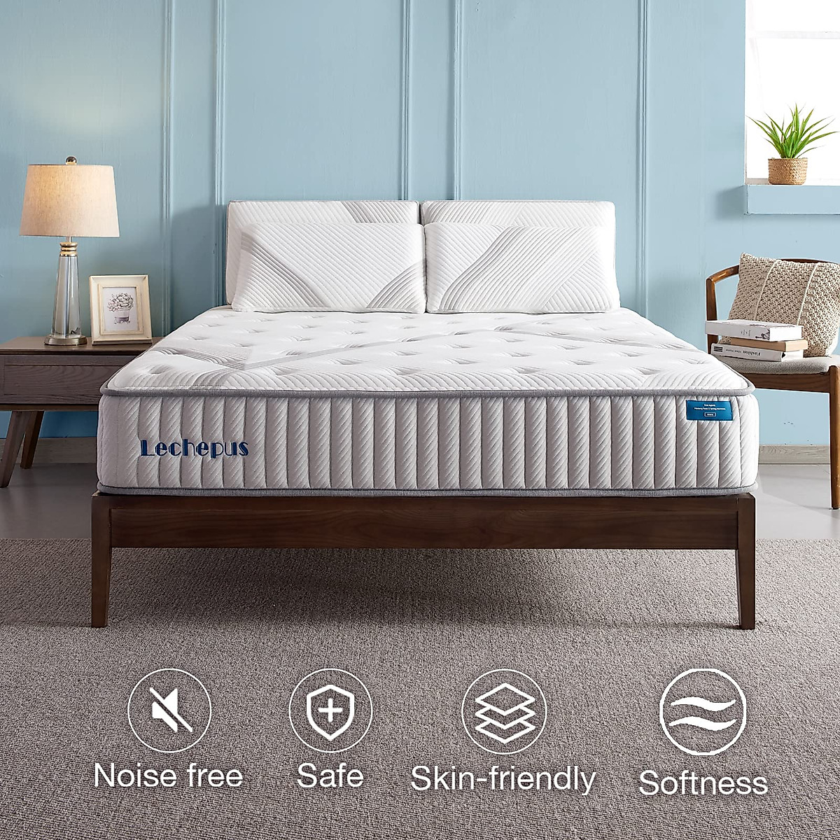 Queen Mattress,Lechepus 10 Inch Premium Hybrid Foam Mattresses in a Box,Pocket Innersprings with Memory Foam for Motion Isolation,Breathable Soft Cover Mattress Medium Firm,10-Years Support