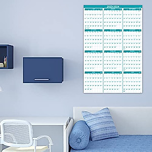 Wall Calendar with Julian Date, July 2023 - June 2024 Yearly, One Page for Organizing, Premium Thick Paper, Vertical, Gift Pocket, 34.8" x 22.8" (Open)