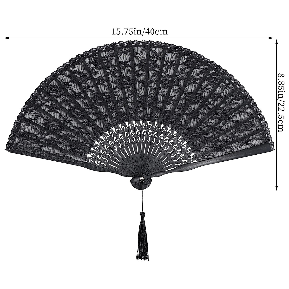 choyaxo Lace Handheld Chinese Folding Fan Bamboo Silk Folding Fan for Women Wedding Decoration Dancing Party, Black