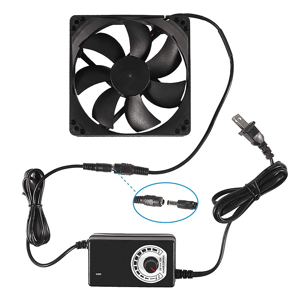 120mm x 25mm 110V 220V AC Powered Cooling Fan with Speed Controller 3V to 12V, 1225 AC 115V 120V 220V 240V for Cooling Ventilation Exhaust Projects, Receiver DVR Playstation Xbox Component Cooling